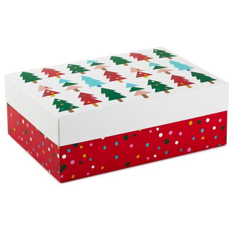 Hallmark Medium Christmas Gift Box with Lid (Red, Green, and Blue Trees ...