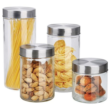 Click here for Home Basics 4 Piece Glass Canister Set With Stainl... prices
