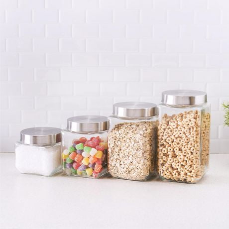 Click here for Home Basics 4 Piece Canister Set With Stainless St... prices