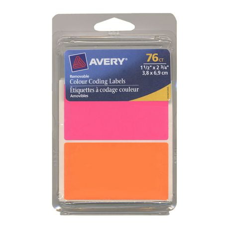 Avery® Removable Assorted Neon Colour Coding Rectangular 06723, 1 1/2 ...