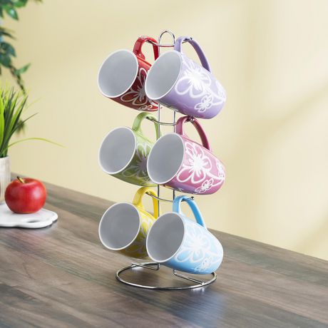 Click here for Home Basics 6 Piece Daisy Mug Set With Stand  Mult... prices