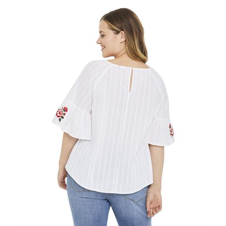 George Plus Women's Embroidered Ruffle Sleeve Top | Walmart Canada
