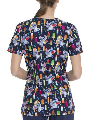 Disney Stitch "Stitch-Sicle" Mock Wrap Print Scrub Top | Walmart Canada