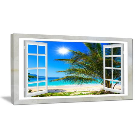 Click here for Design Art Window Open To Beach With Palm Extra La... prices