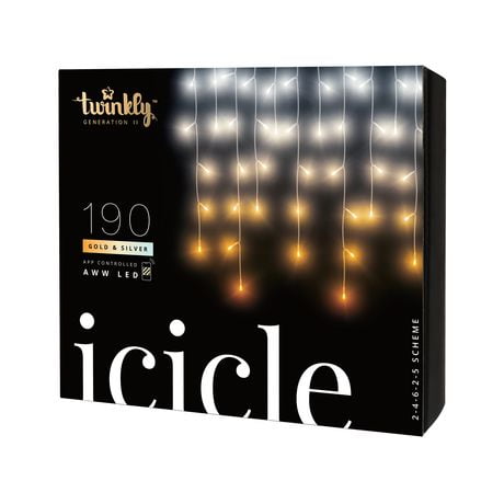 Twinkly Icicle – 190 AWW LED Icicle Lights String, Amber, Warm White ...