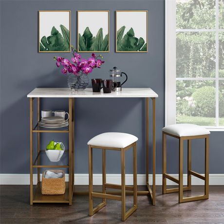 Click here for Dorel Living Tanner 3-Piece Brass Pub Set With Fau... prices