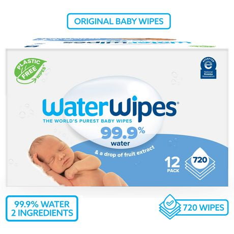 WaterWipes Original 99.9% Water Based Baby Wipes, Unscented, 12 Packs ...