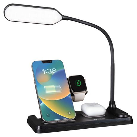 OttLite LED Desk Light with Multi Charging Station, Black, LED Desk ...