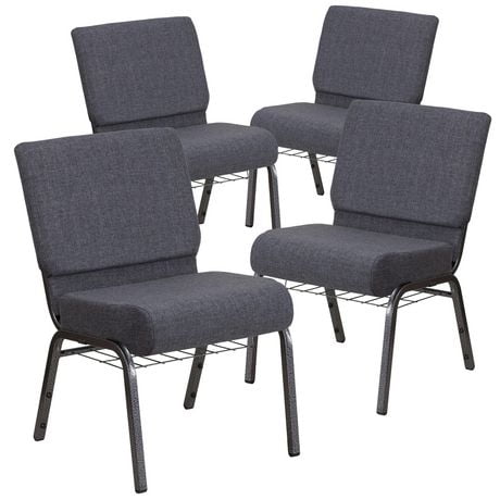 4 Pk. HERCULES Series 21''W Church Chair in Dark Gray Fabric with Book ...