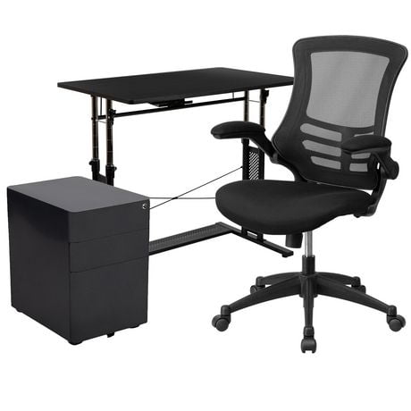 3 Piece Office Set - Adjustable Computer Desk, Ergonomic Mesh Office ...