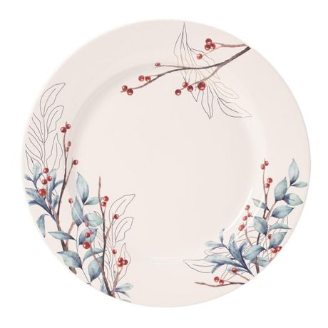 Holiday Time Leaves & Berry Rim Ceramic Dinner Plate, 11 inch, 1 piece ...
