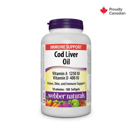Webber Naturals® Cod Liver Oil Vitamin A and Vitamin D, 180 Softgels ...