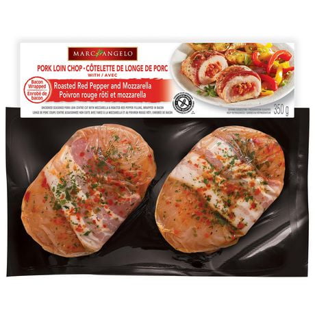 Marcangelo Bacon Wrapped Pork Loin Chop with Roasted Red Pepper and ...