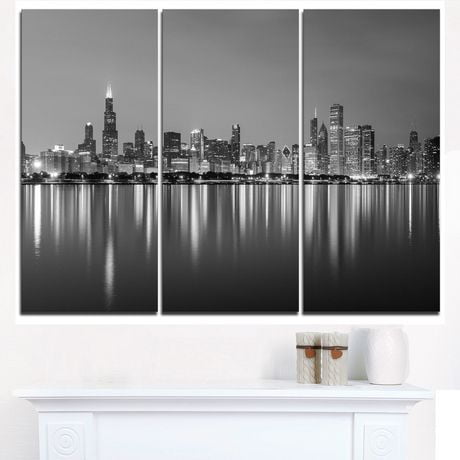 Click here for Design Art Chicago Skyline At Night Black And Whit... prices