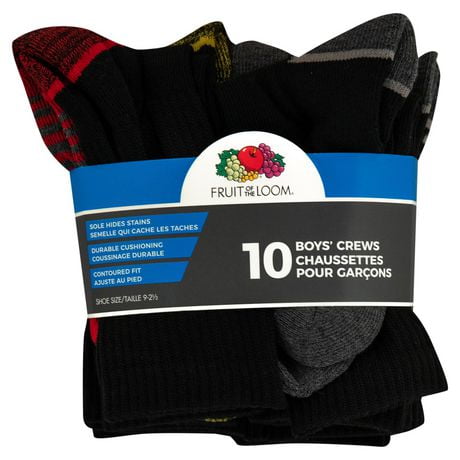 Click here for Fruit Of The Loom Boys Crew Socks 10 Pack Black As... prices