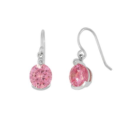 Sterling Silver Round Pink Cz Drop Earring | Walmart Canada