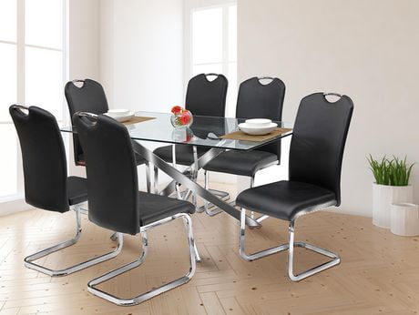 K-Living Bruno 7PCS Dining Set with 60" Rectangle Tempered Glass with ...