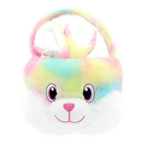 Way To Celebrate Easter Plush Chubby Cheek Easter Basket, Rainbow Bunny ...