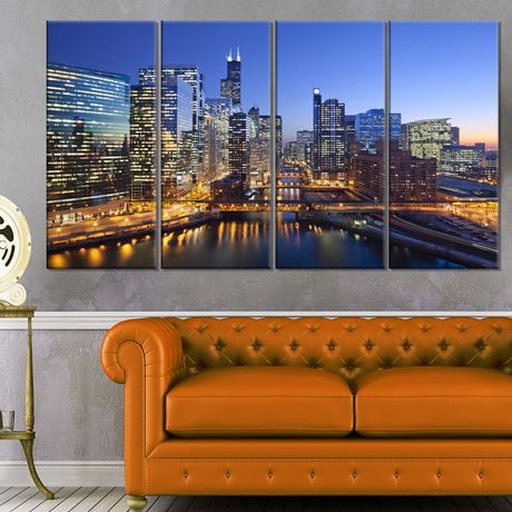 Click here for Design Art Chicago River With Bridges At Sunset Ci... prices