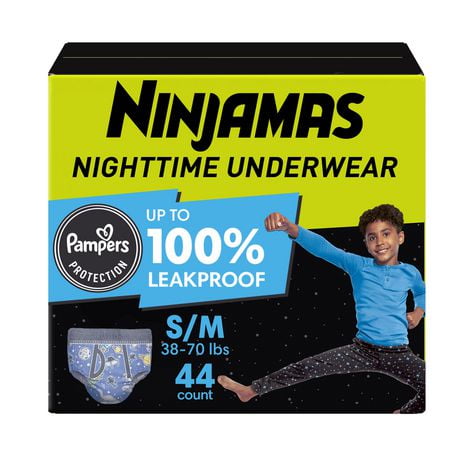 Ninjamas Nighttime Bedwetting Underwear Boy, Sizes S/M - L/XL, 34-44 ...
