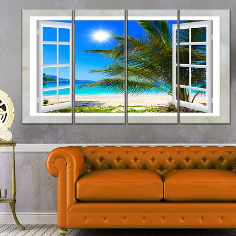 Click here for Design Art Window Open To Beach With Palm Extra La... prices