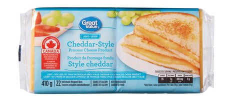 Great Value Cheddar-Style Process Light Cheese Product, 410 g, 22 ...
