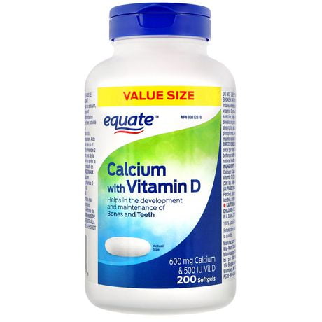 Equate Calcium with Vitamin D, Calcium 600 mg & Vit D 500 IU, 200 Softgels - Walmart.ca