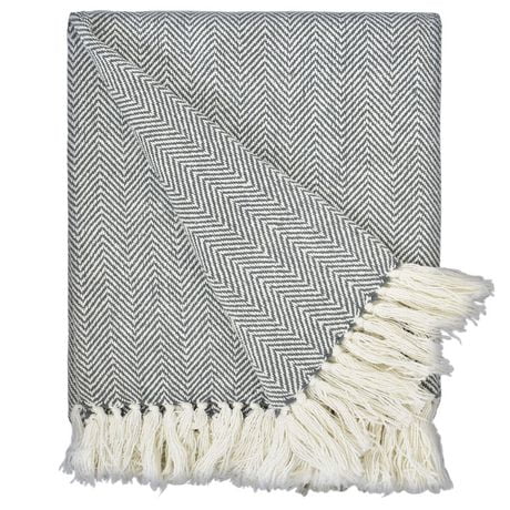 Click here for Fabstyles Herringbone Stripe Cotton Throw With Fri... prices