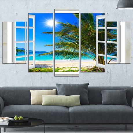 Click here for Design Art Window Open To Beach With Palm Extra La... prices