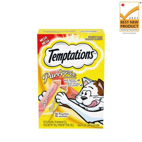Temptations Creamy Puree Chicken & Salmon Lickable Cat Treats, 16x12g ...