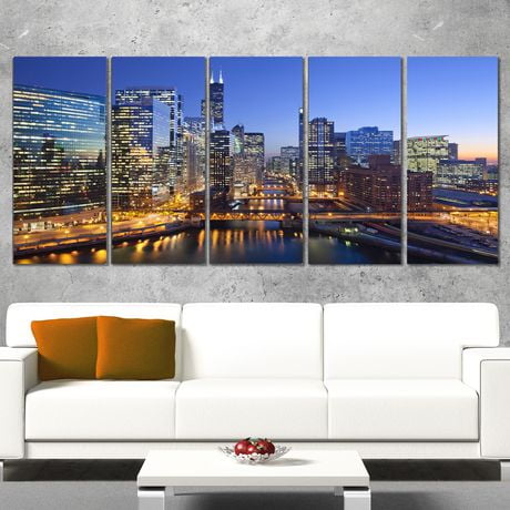 Click here for Design Art Chicago River With Bridges At Sunset Ci... prices