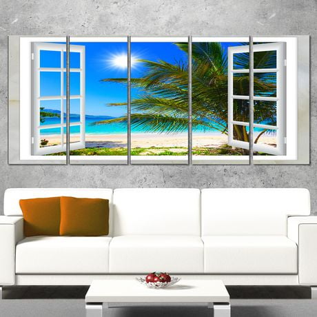 Click here for Design Art Window Open To Beach With Palm Extra La... prices