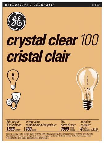 GE Crystal Clear 100W A19 4pk | Walmart Canada
