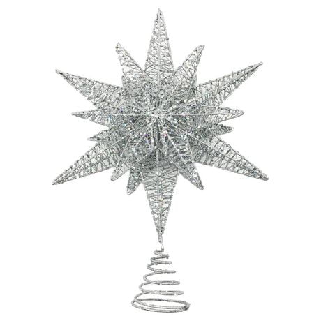 Holiday Time Silver Glitter Wire Star Christmas Tree Topper, Silver ...