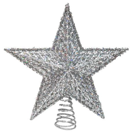 Holiday Time Silver Glitter Wire Star Christmas Tree Topper, Silver ...