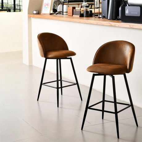 Homycasa Contemporary Set of 2 Counter Height Bar Stool Oak Finished ...