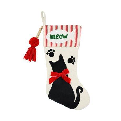 Holiday TIme 20IN Cat Stocking, Beige/Black Colors | Walmart Canada