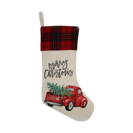 Holiday Time 21 inches Linen Fabric Truck Stocking, Multi colors, 21 ...