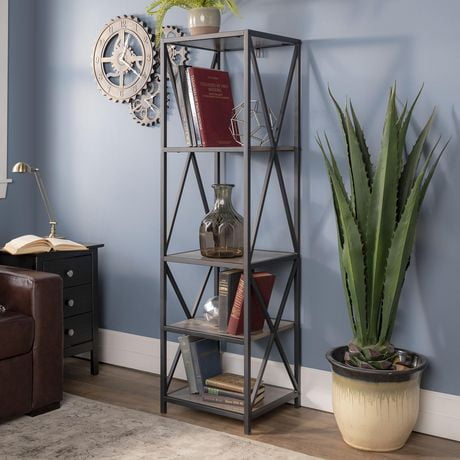 Click here for Manor Park 4 Shelf Metal Wood Tall Bookcase - Mult... prices
