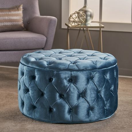 Zina Baby Blue New Velvet Ottoman | Walmart Canada