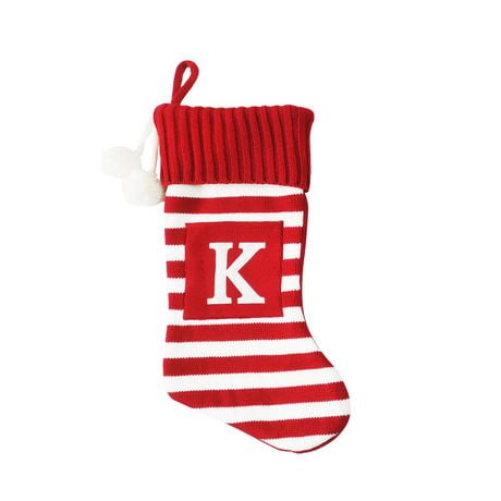 Holiday Time 19in Knit Monogram Stocking K, Red/White Striped | Walmart ...