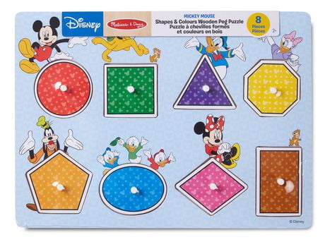 Melissa & Doug Disney Mickey Mouse Shapes and Colors Wooden Peg Puzzle ...