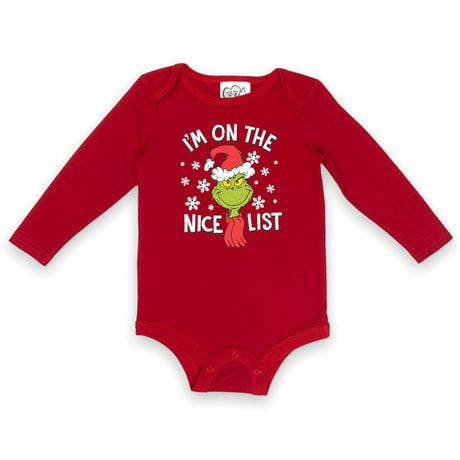 The Grinch Infant Long Sleeve Rib-knit crew neck Bodysuit, Rib-knit leg ...