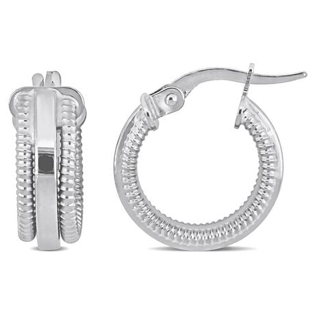 Click here for Miabella 10K White Gold Textured Edges Hoop Earrin... prices