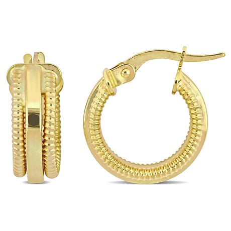 Click here for Miabella 10K Yellow Gold Textured Edges Hoop Earri... prices