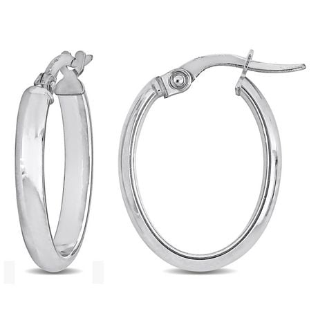 Click here for Miabella 10K White Gold Oval Polished Flat Hoop Ea... prices