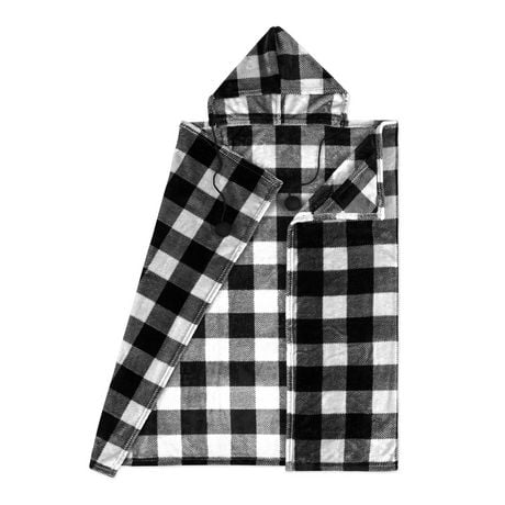 Click here for Safdie & Co. Hoodzy Blanket Buffalo Plaid Black Wh... prices