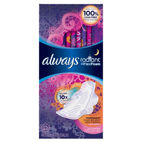Always Radiant Flex Foam Overnight Pads with Wings | Walmart Canada