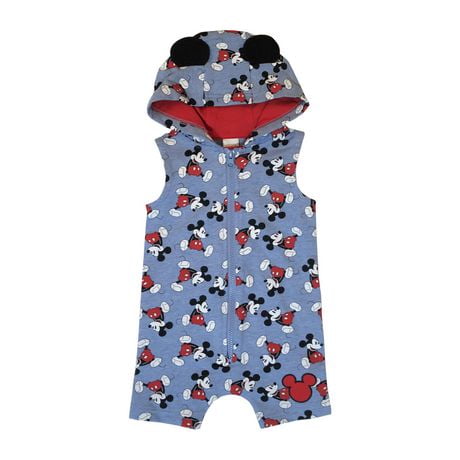 Click here for Disney Boy  Mickey Mouse Romper With Hood Blue 0-3... prices