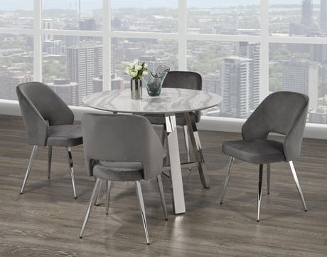 Click here for Brassex Inc Mable 5-Piece Dining Set  White/Silver... prices